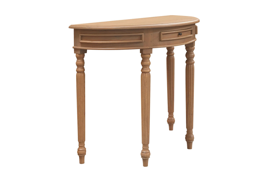 Nueva Solid Mindi Timber Turn Leg Half Round Sofa Table – Our Baylor